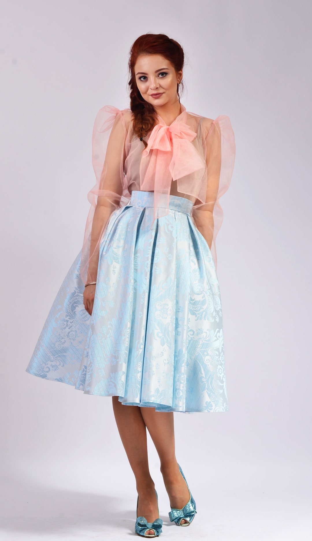 Tulle Blouse, Power Shoulder Top, Tulle Bow Shirt, Tops for Women, Made ...