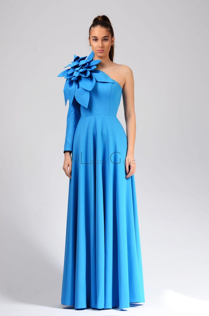 Long One Shoulder Dress Maxi Pleated One Sleeve Gown - Etsy