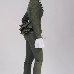 Office Suit With Straight Skirt, Ruffle Collar Blazer, Two Buttons ...