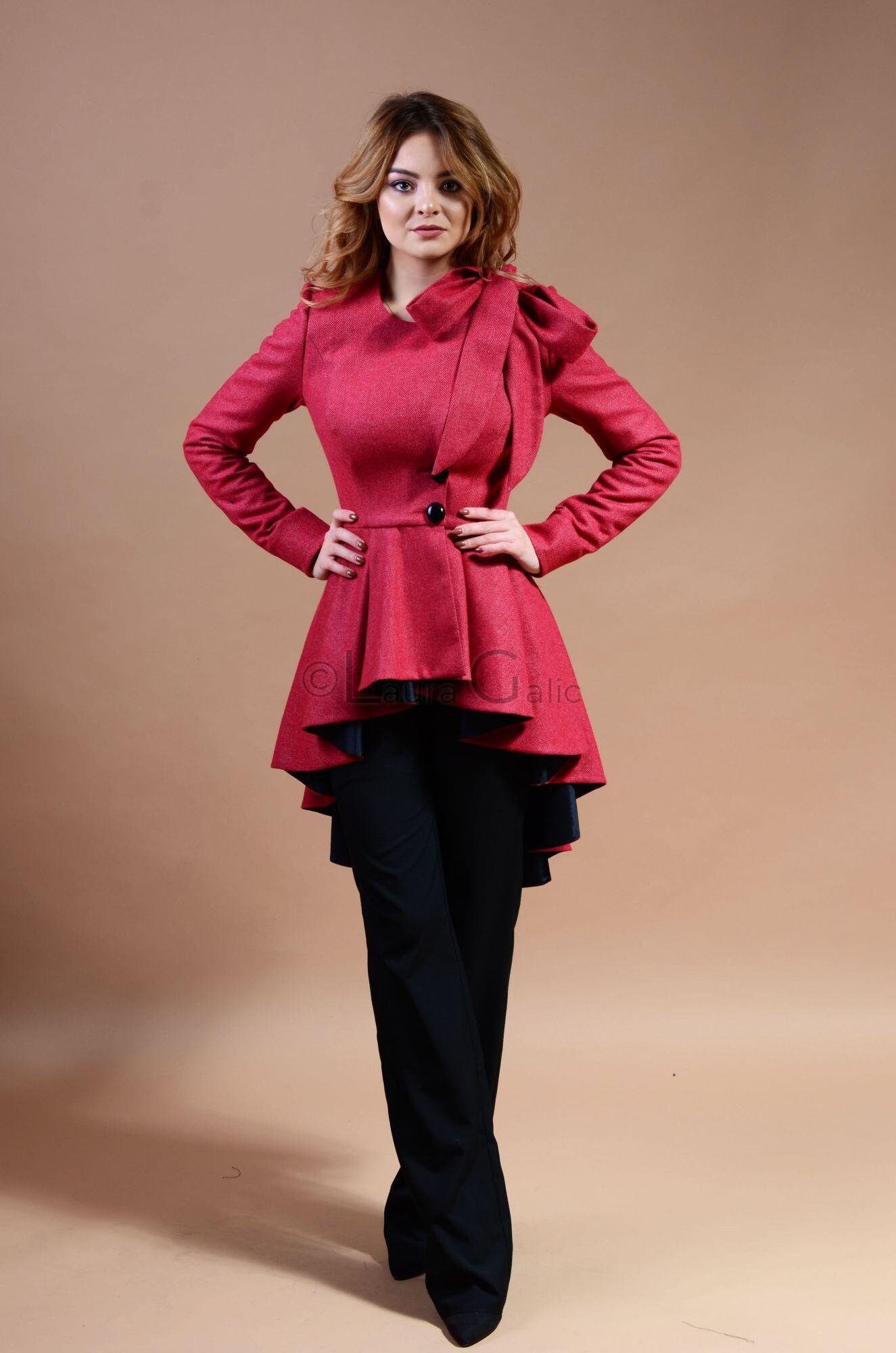 Wool Winter Coat, Midi Coat, Plus Size Coat, High Low Coat, Red Coat ...