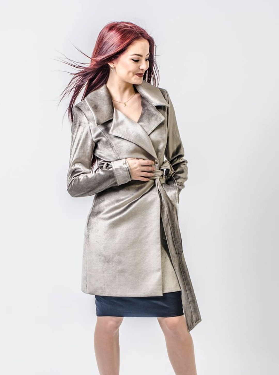 Trench Coat, Wrap Midi Overcoat With Belt, Winter Autumn Jackets for ...