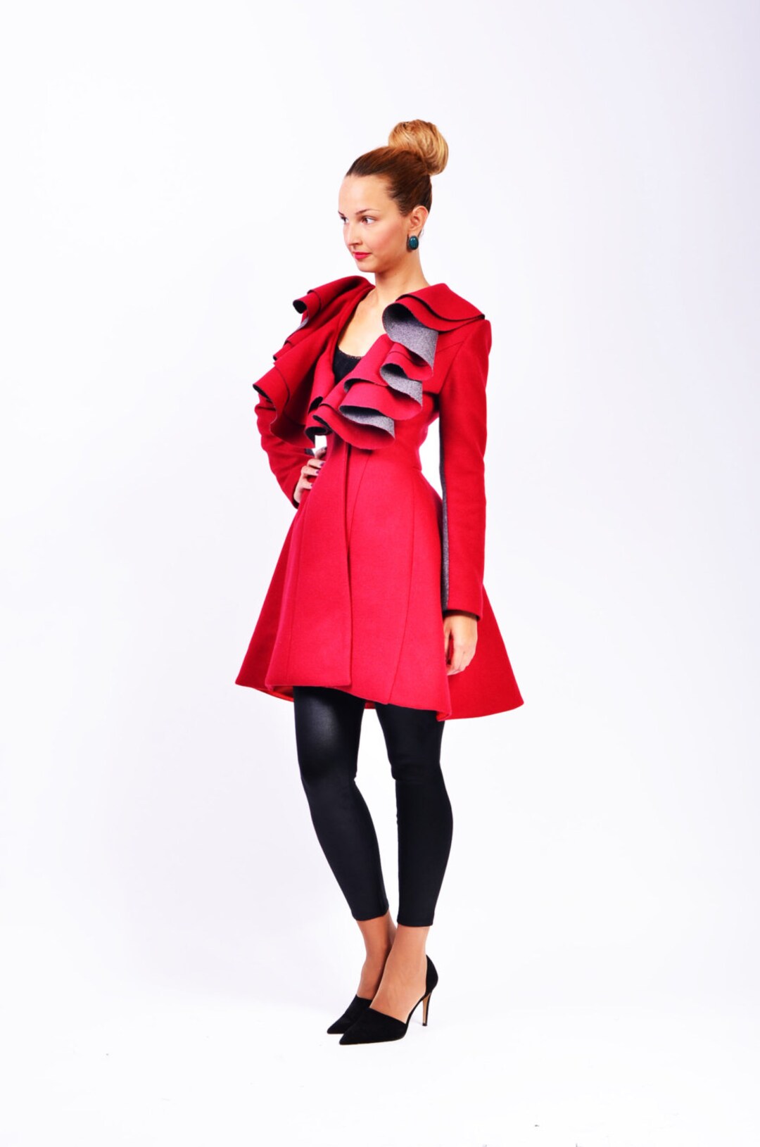 Autumn-winter Midi Coat, Ruffle Collar Pleated Jacket for Women | Linda ...