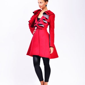 Autumn-winter Midi Coat, Ruffle Collar Pleated Jacket for Women | Linda ...