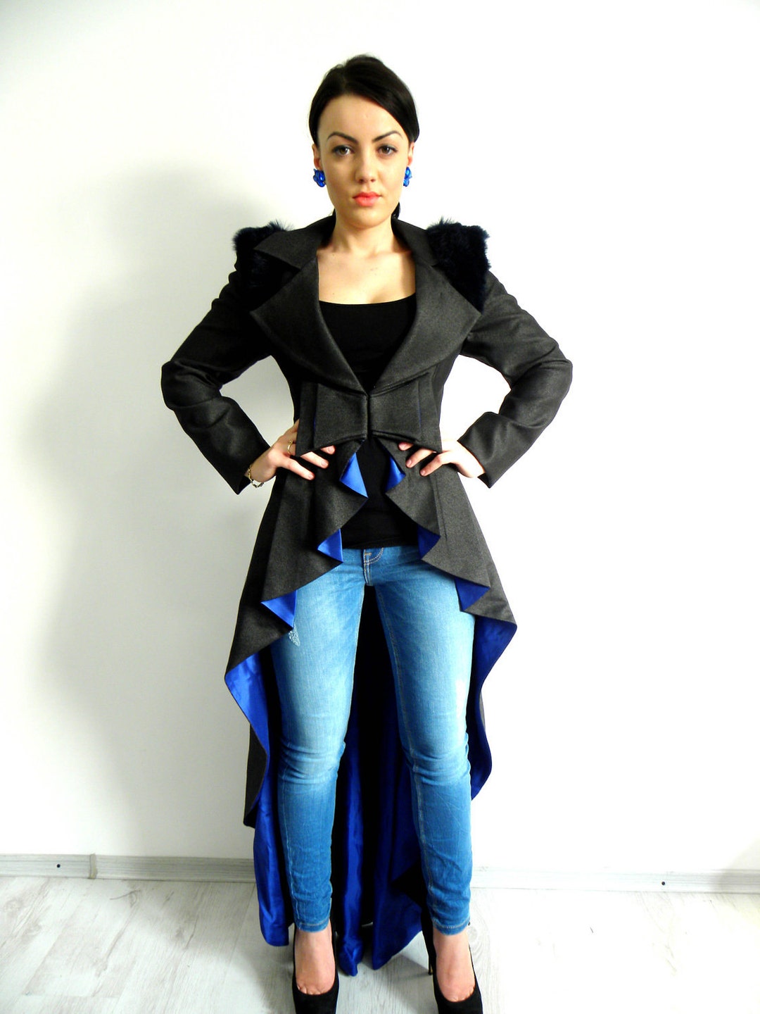 Long Haute Couture Coat, Pleated Jacket for Women, Made to Order ...