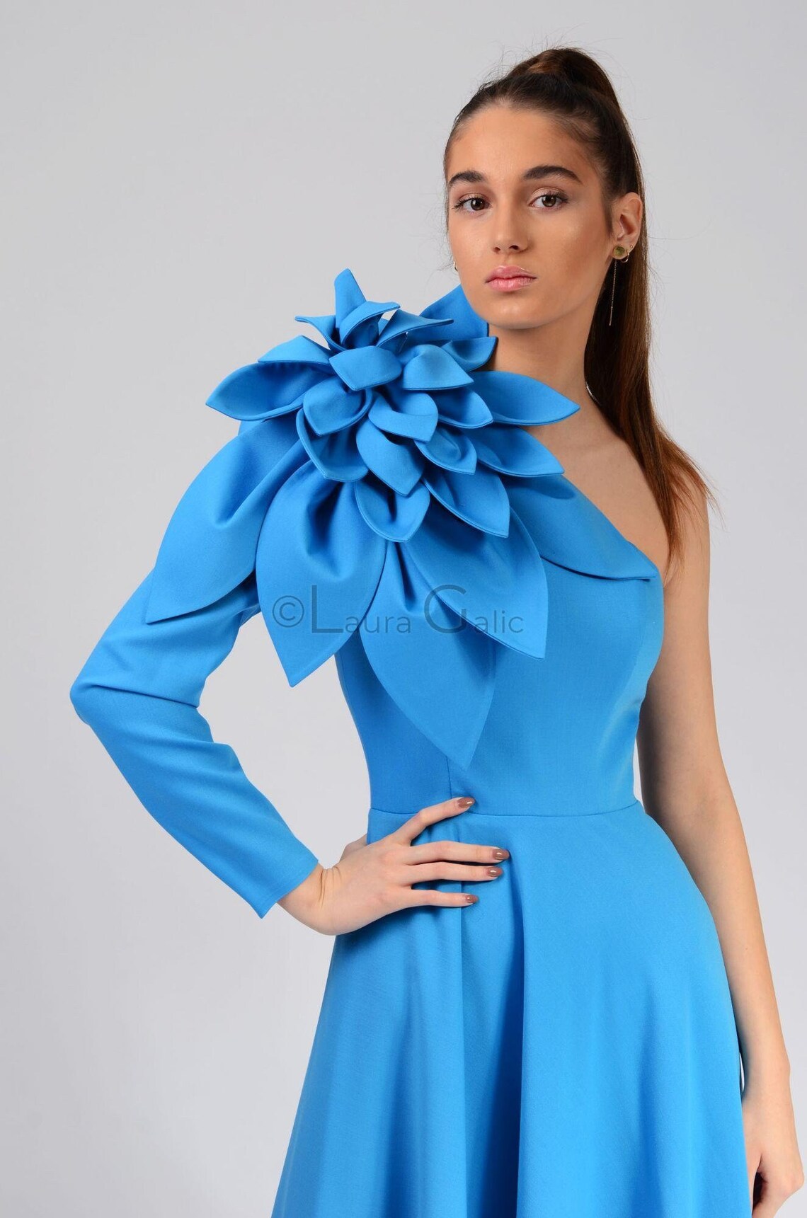 Long One Shoulder Dress Maxi Pleated One Sleeve Gown - Etsy