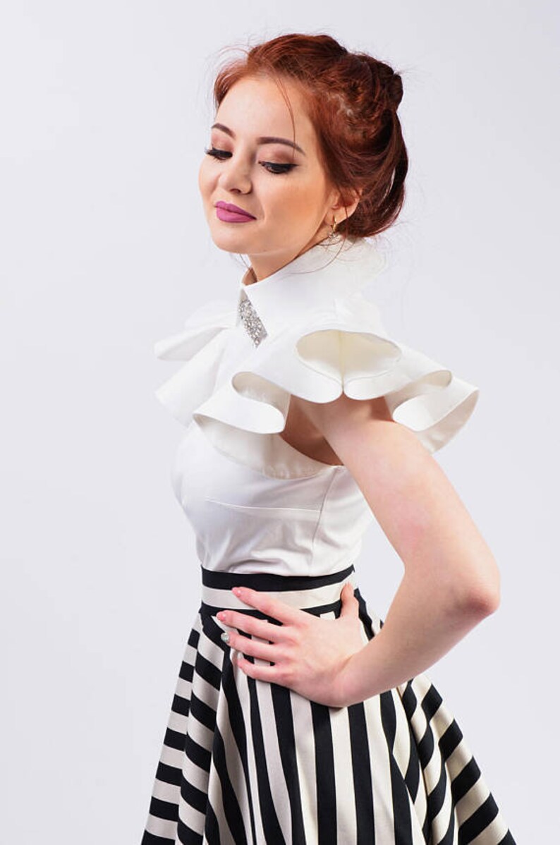 Women's Shirt Power Shoulder Top Ruff Shoulder Blouse - Etsy