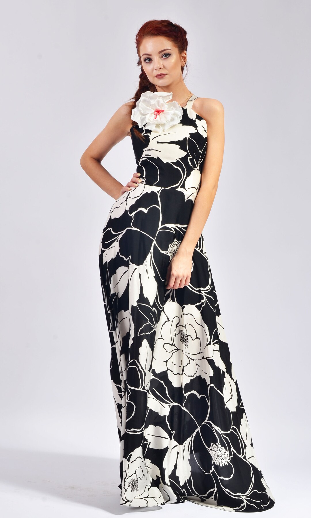 Long Flower Straps Dress, Maxi Sleeveless Gown | Octaviana 3 - Etsy