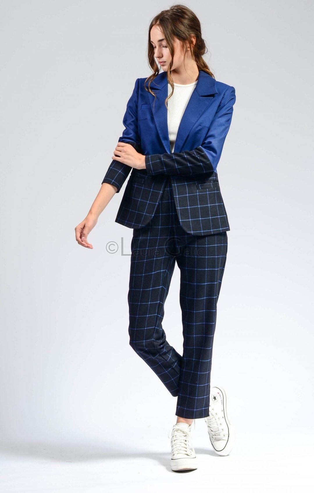 Office Women Boyfriend Jacket Dual Color, Single Breasted Blazer Jacket ...