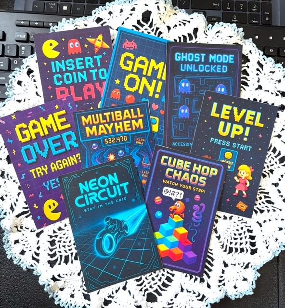 Retro Style Arcade Postcard Set – 4x6" Handcrafted Gamer Cards | Pixel ...