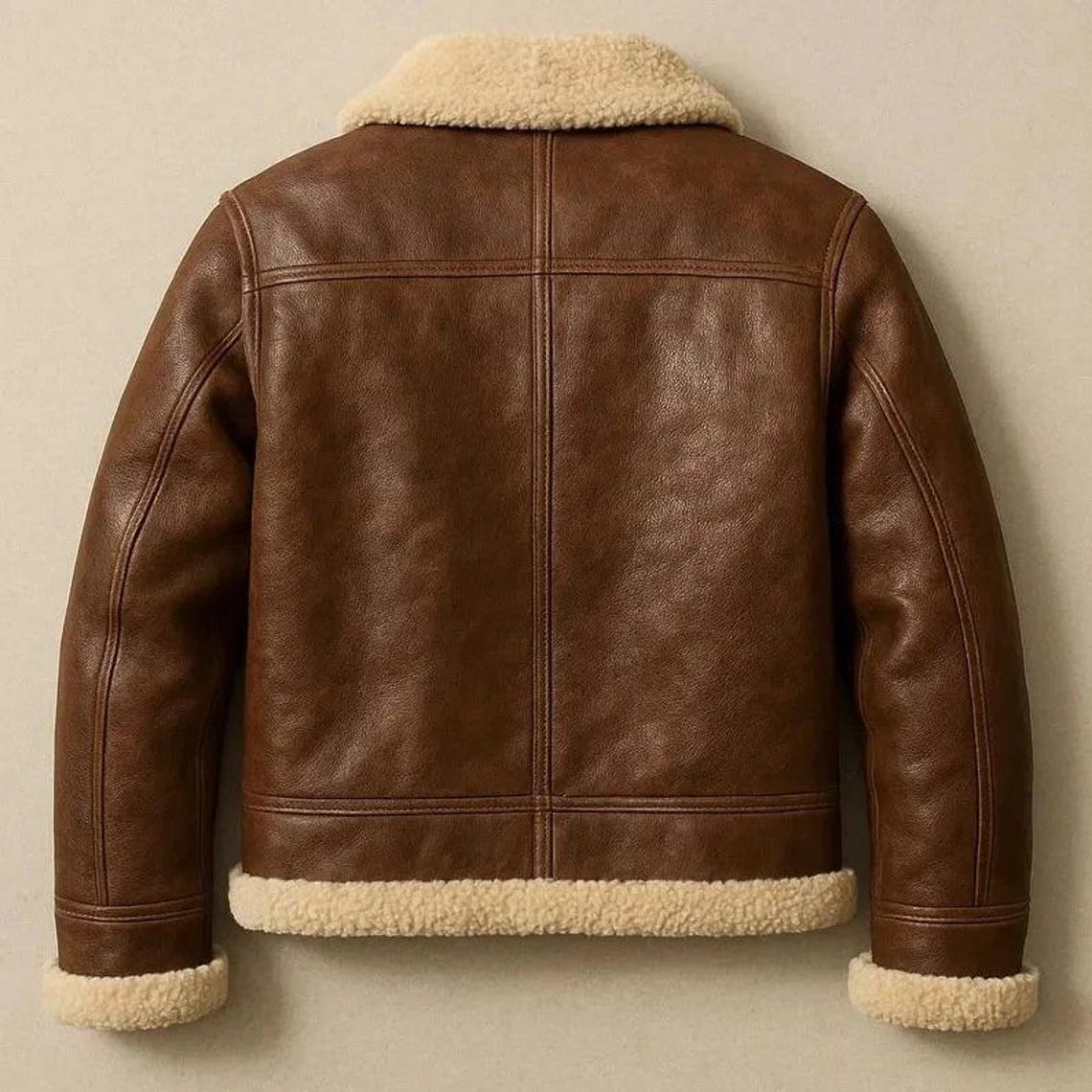 Men’s Shearling Leather Jacket Brown Bomber Aviator Flight Real ...