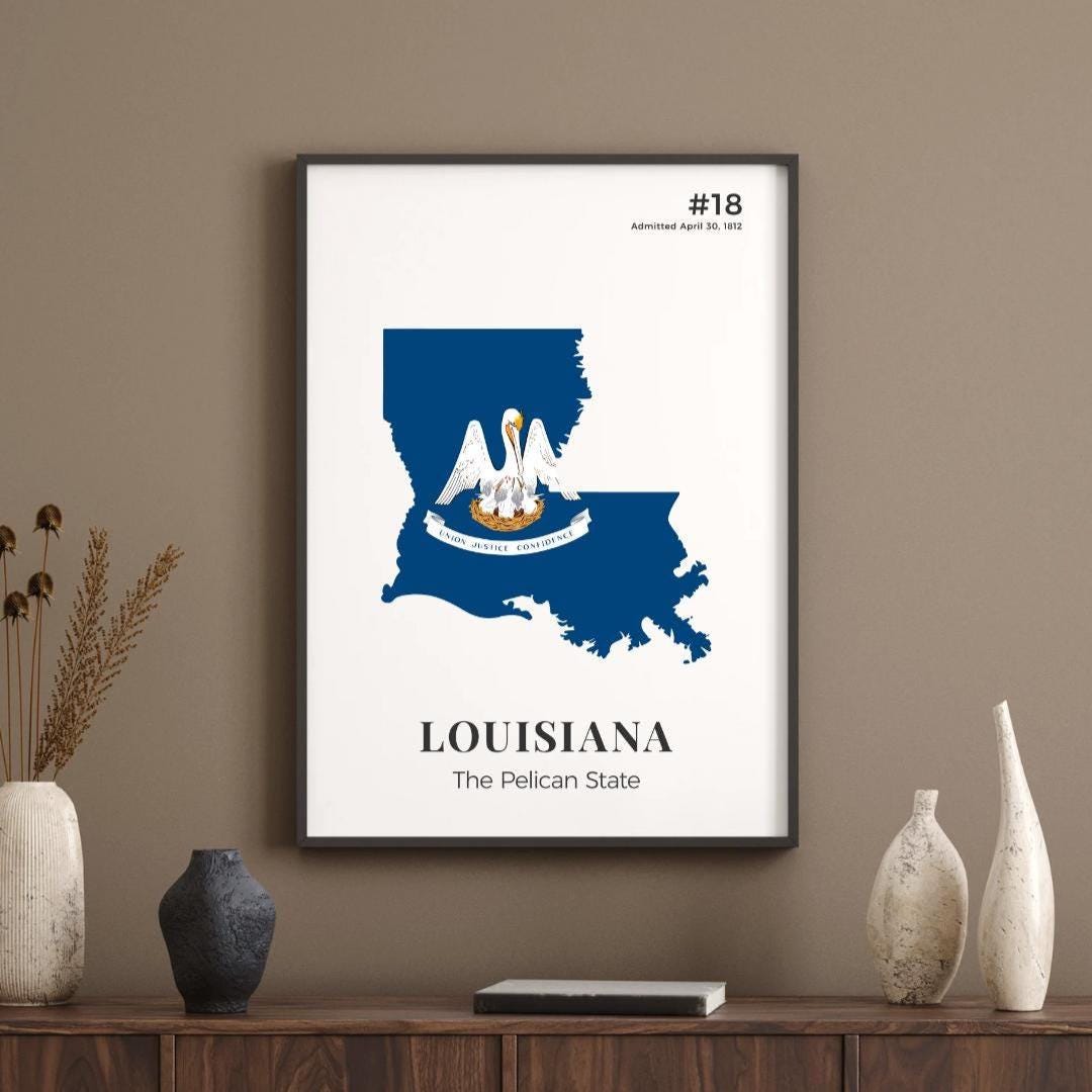 Louisiana State Map Flag Digital Wall Art | the Pelican State Poster - Etsy