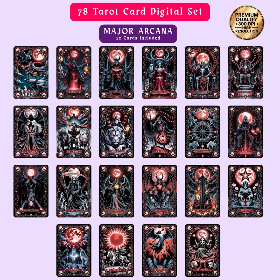 Gothic Tarot Card Deck, Blood Moon Divination, Dark Fantasy Tarot Deck ...
