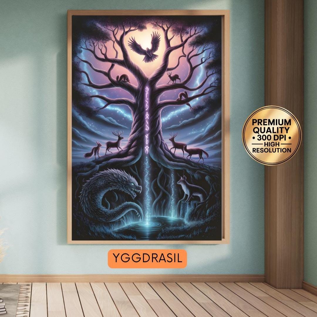 Yggdrasil Norse Mythology Art – Tree of Life With Runic Energy and ...