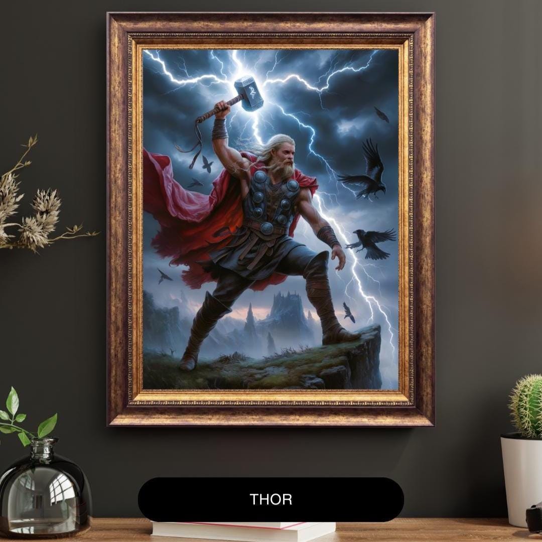 Thor Art Print: Norse Mythology, Viking God of Thunder (digital ...