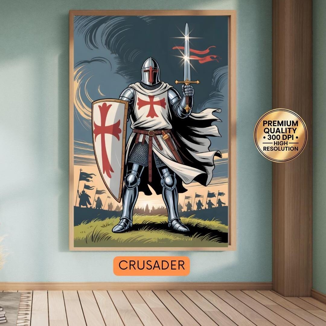 Crusader Digital Art Print - Templar Knight Sword and Shield Poster ...