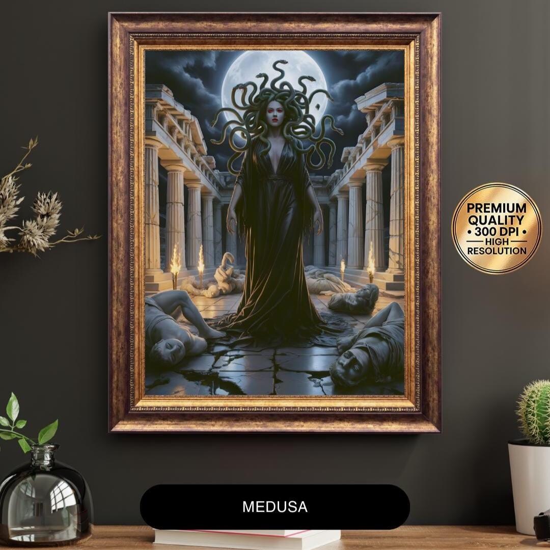 Medusa Digital Art Print - Greek Mythology Gorgon Poster, Dark Fantasy ...