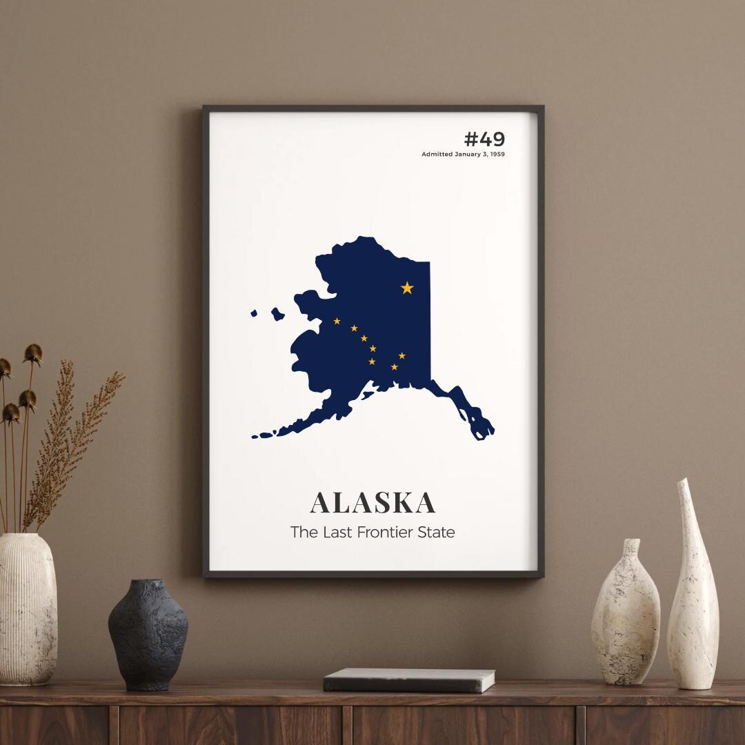 Alaska State Map Flag Digital Wall Art | the Last Frontier State Poster ...