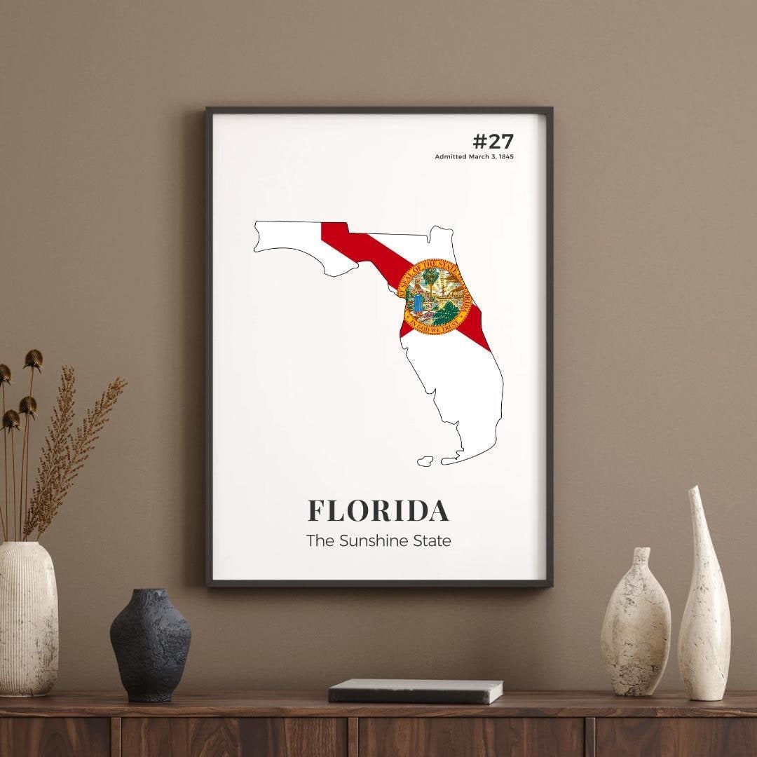 Florida State Map Flag Digital Wall Art | the Sunshine State Poster - Etsy