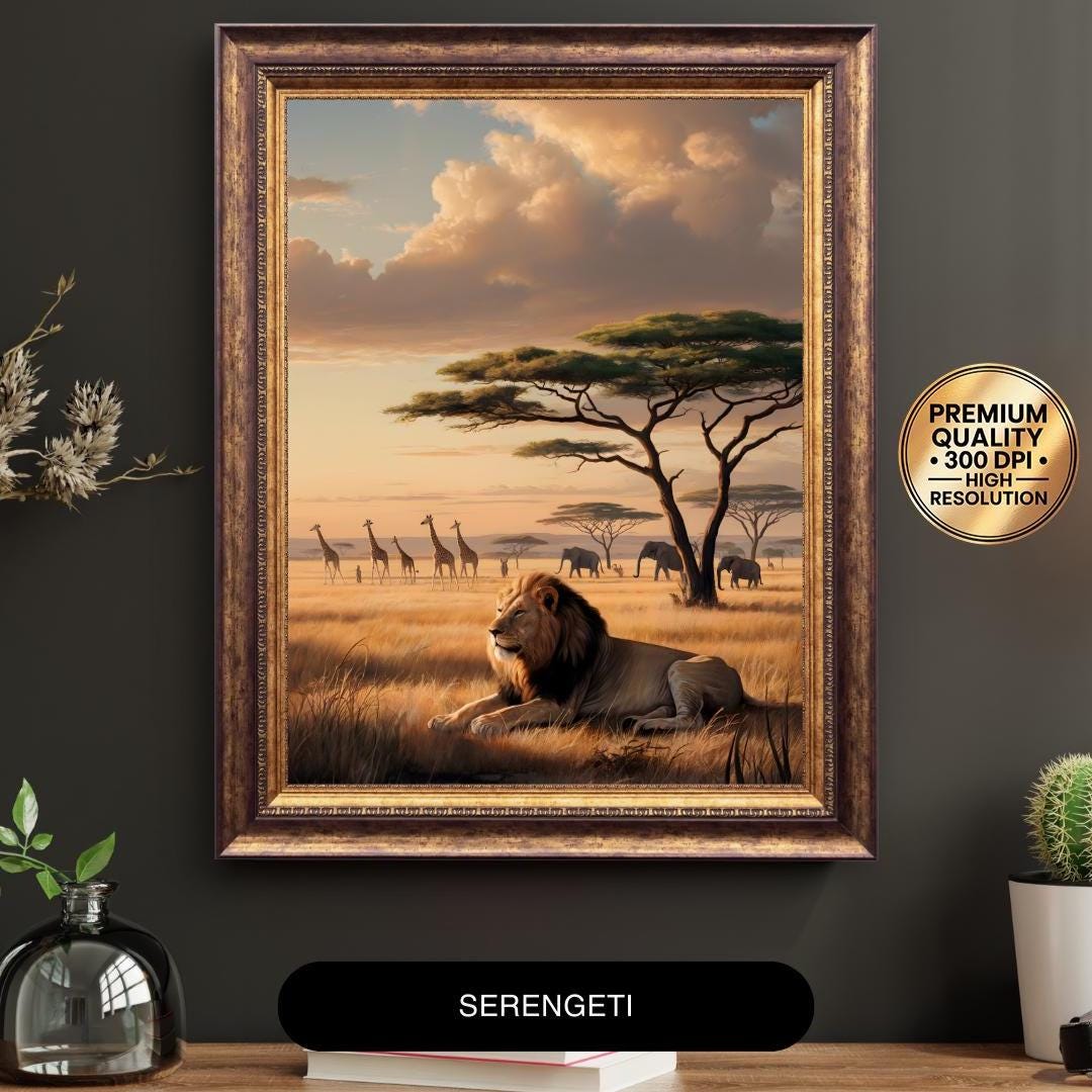African Safari Wall Art Digital Download Lion Sunset Wildlife Print ...