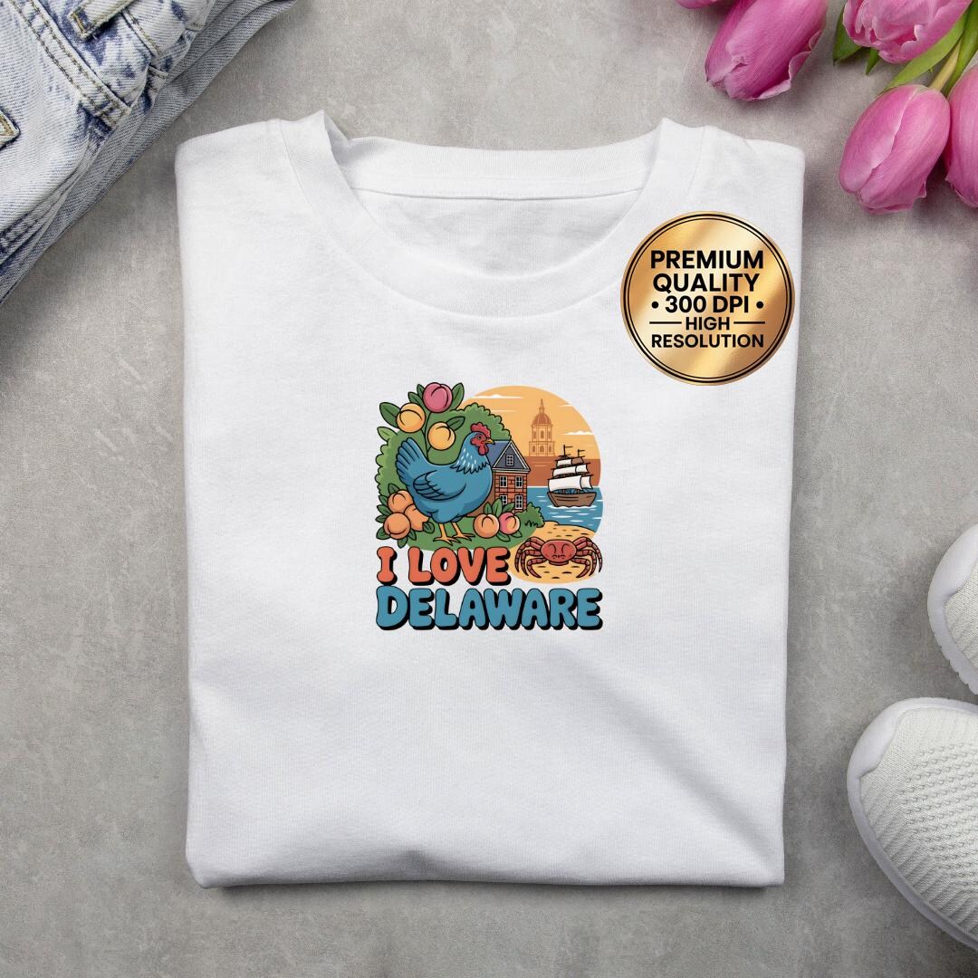 I Love Delaware Digital Art Print With Blue Hen Peach Crab Colonial ...