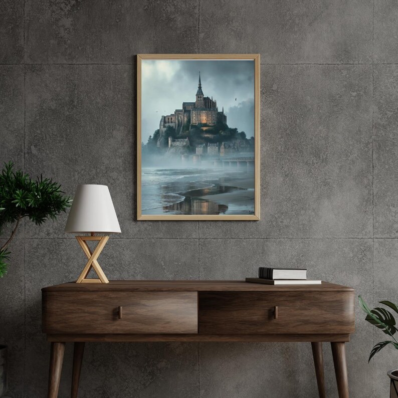 Mont Saint Michel France Dark Fantasy Castle Digital Art Print, Misty ...