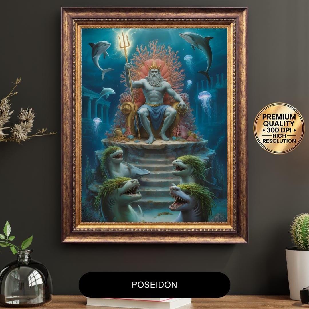 Poseidon Greek God Digital Art Print – Trident King of the Sea Poster ...