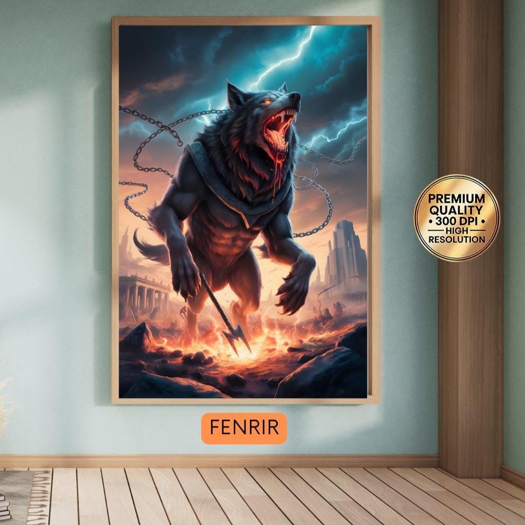 Fenrir Norse Myth Wall Art – Giant Wolf Digital Fantasy Print - Etsy
