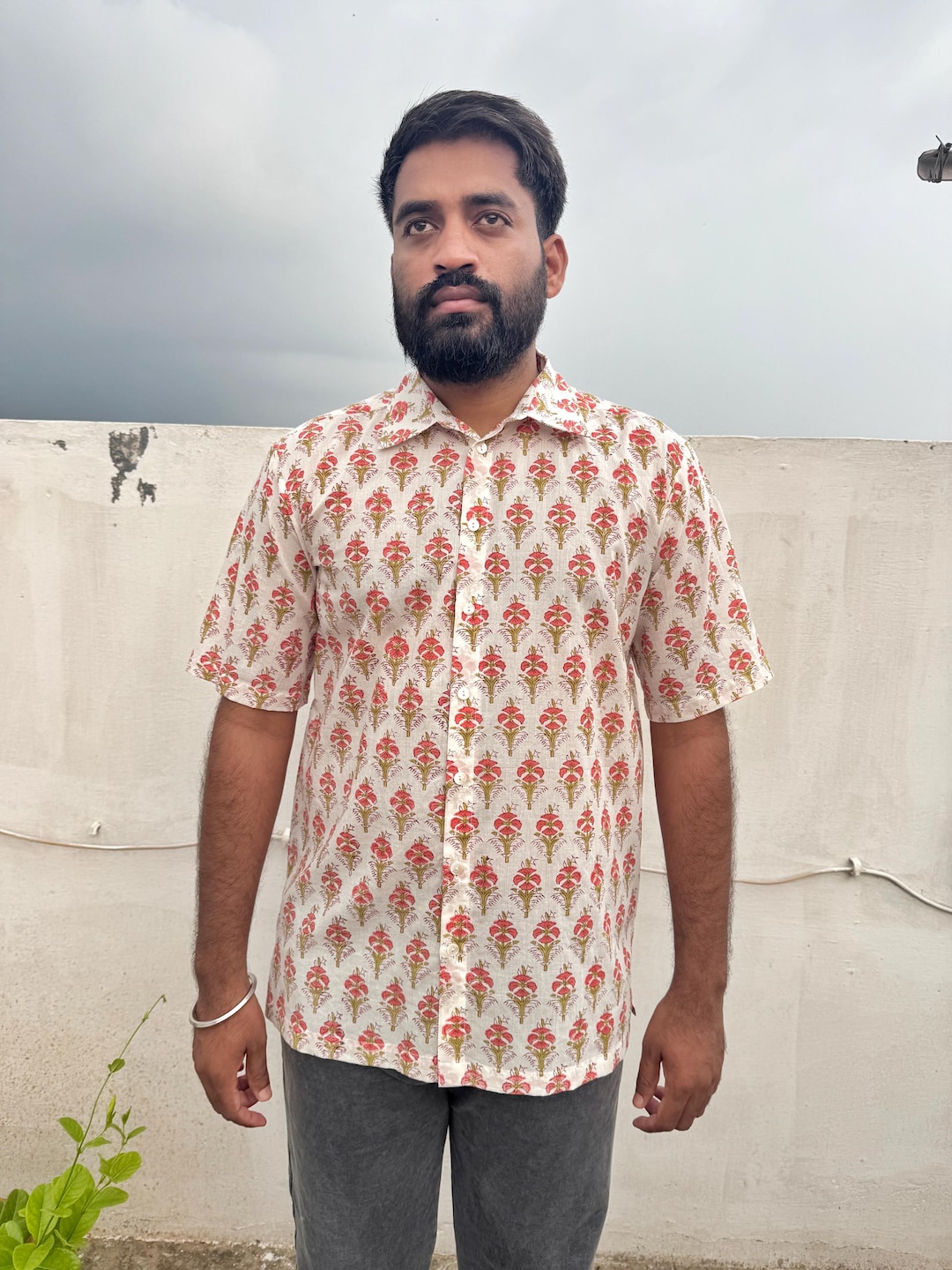 Men’s Hand Block Print Cotton Shirt Half Sleeve Button Down Summer ...
