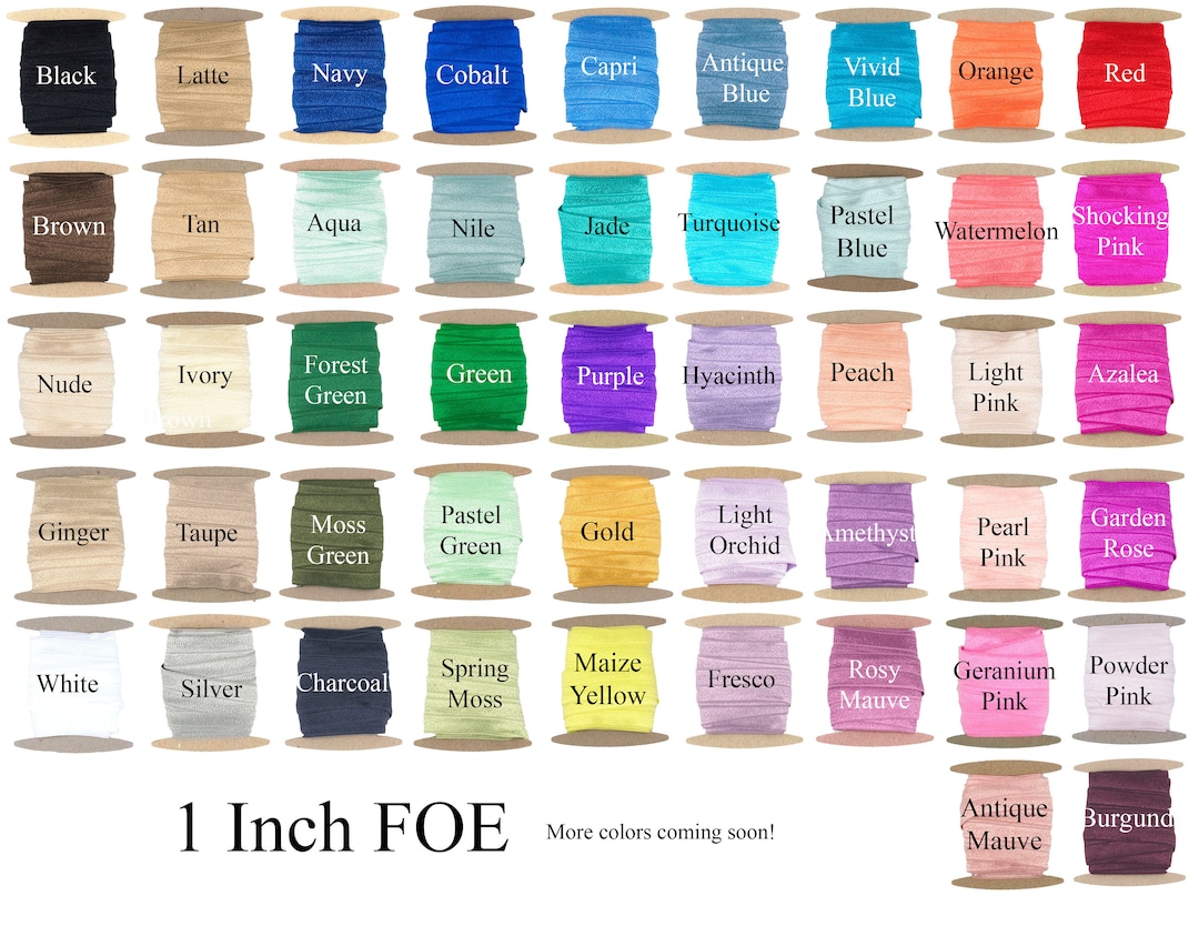 Tinkercrafts COLORED 1 Inch Elastic 25mm Fold Over Elastic FOE 100 Yard ...