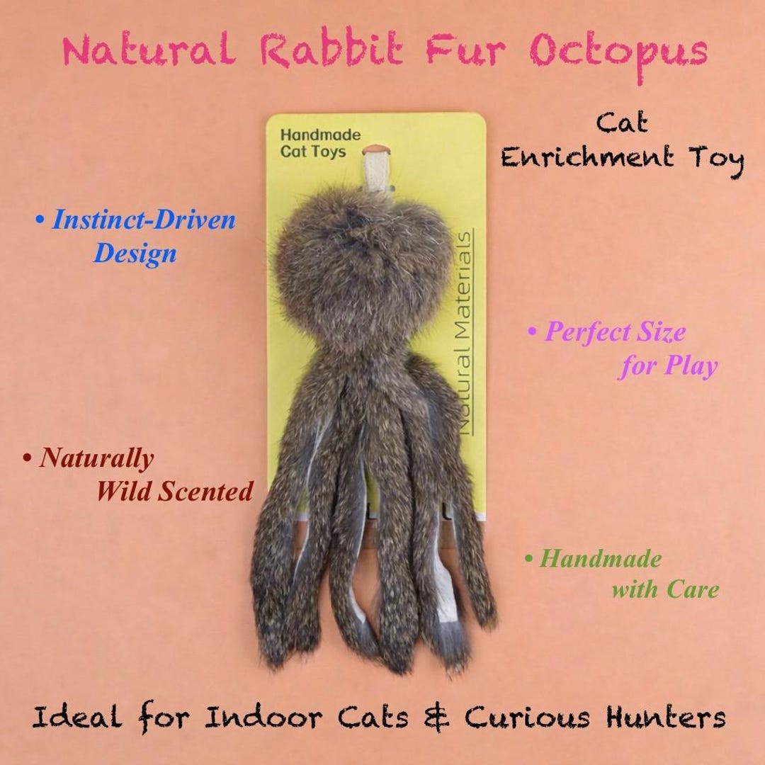 Naturally Scented Rabbit Fur Octopus Toy, Real Fur Enrichment Cat Toy ...