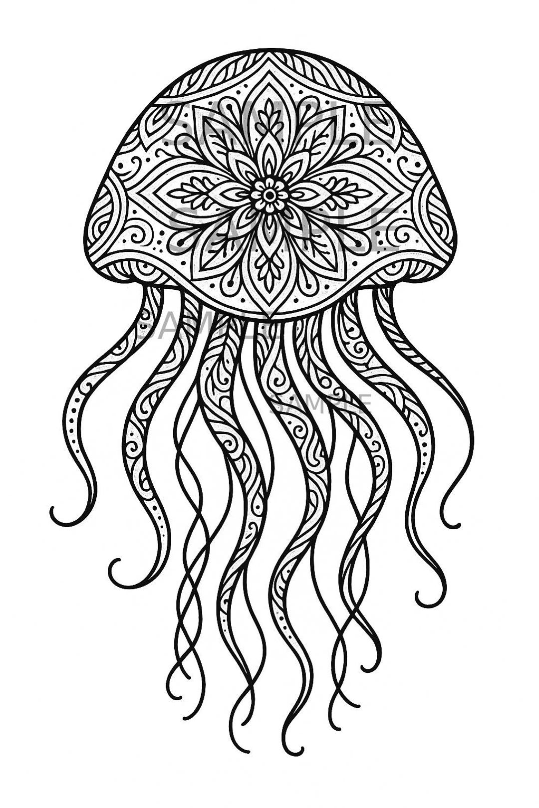 Mandala Jellyfish Coloring Page, Ocean Sea Animal Mandala Art for ...