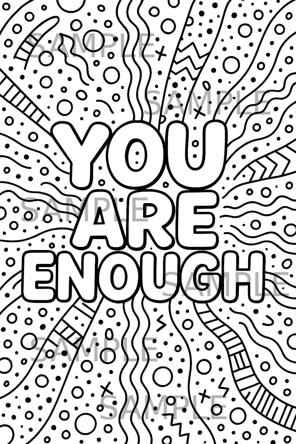 You Are Enough Coloring Page, Positive Affirmation Printable Wall Art ...