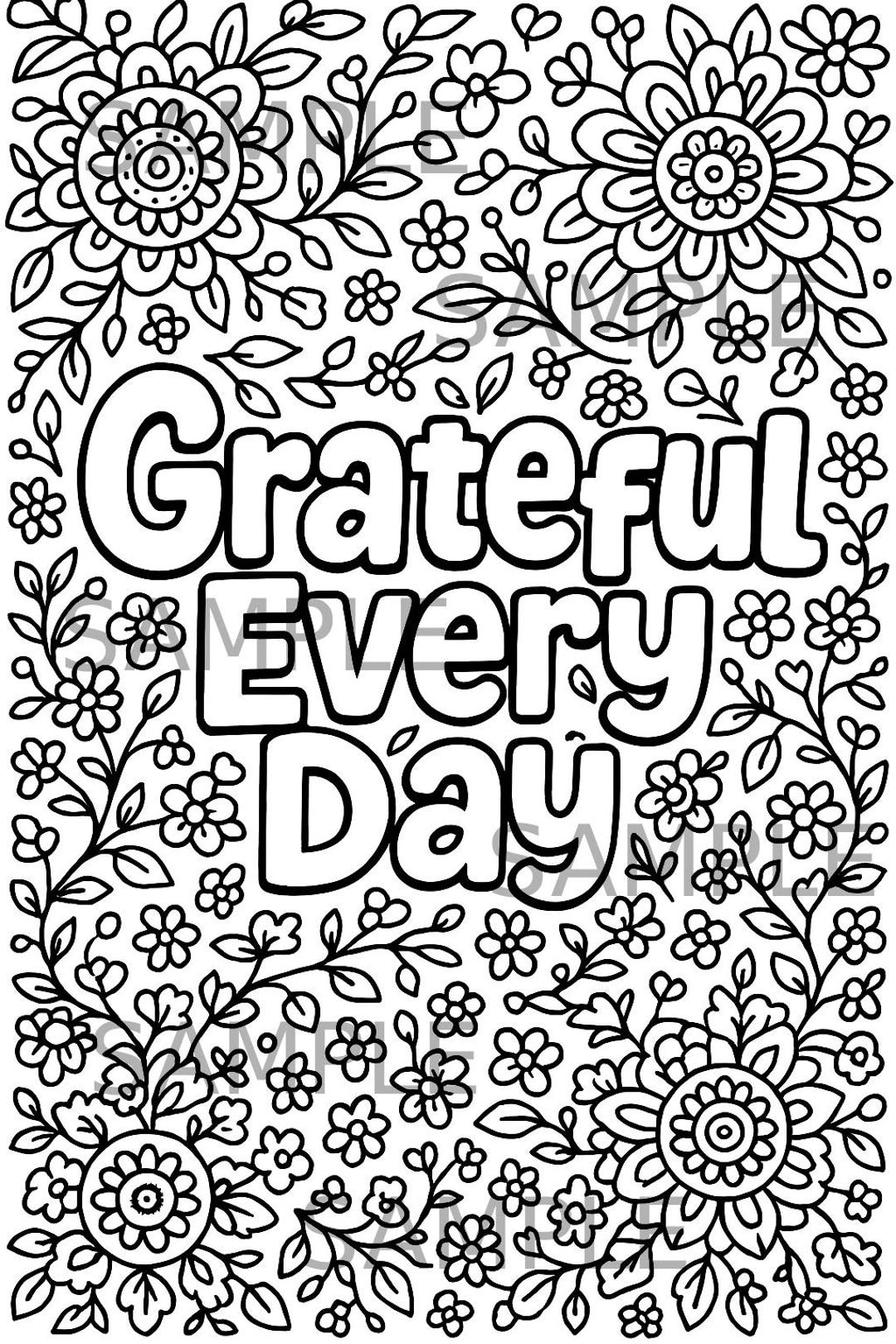 Grateful Every Day Coloring Page, Mindfulness Printable Wall Art ...