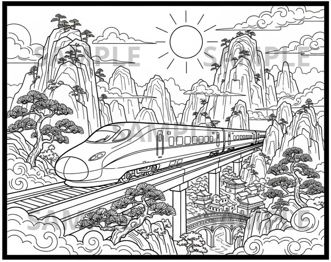 Chinese Bullet Train Coloring Page for Adult & Kid, Modern Train ...