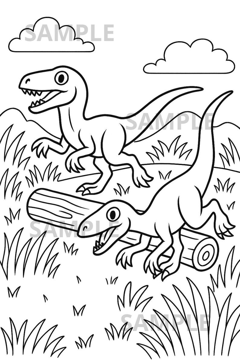 Velociraptors Dinosaur Coloring Page PNG, Printable Prehistoric Dino ...