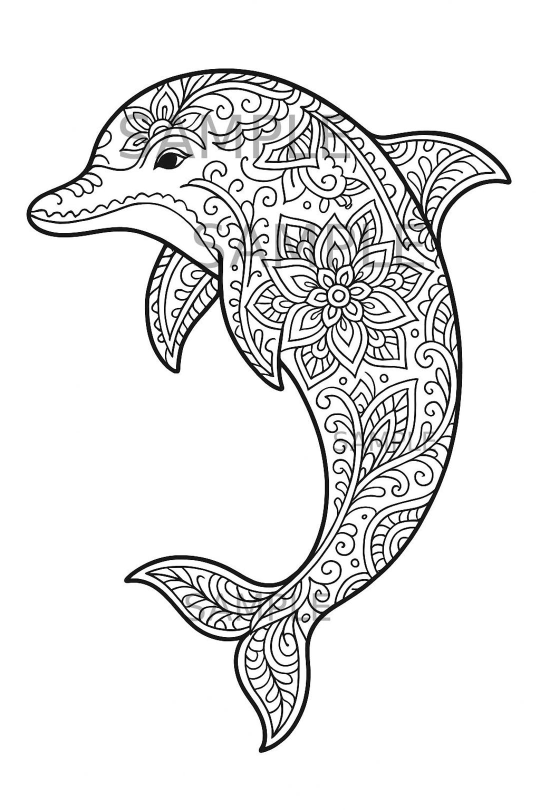 Mandala Dolphin Coloring Page, Ocean Animal Mandala Design for Adults ...