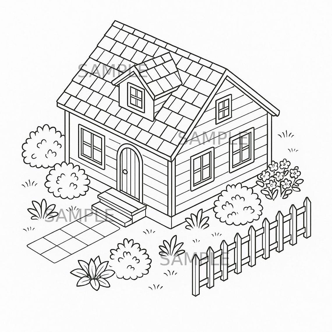 Cozy Cottage House Coloring Page Printable, Home Line Art for Kid ...