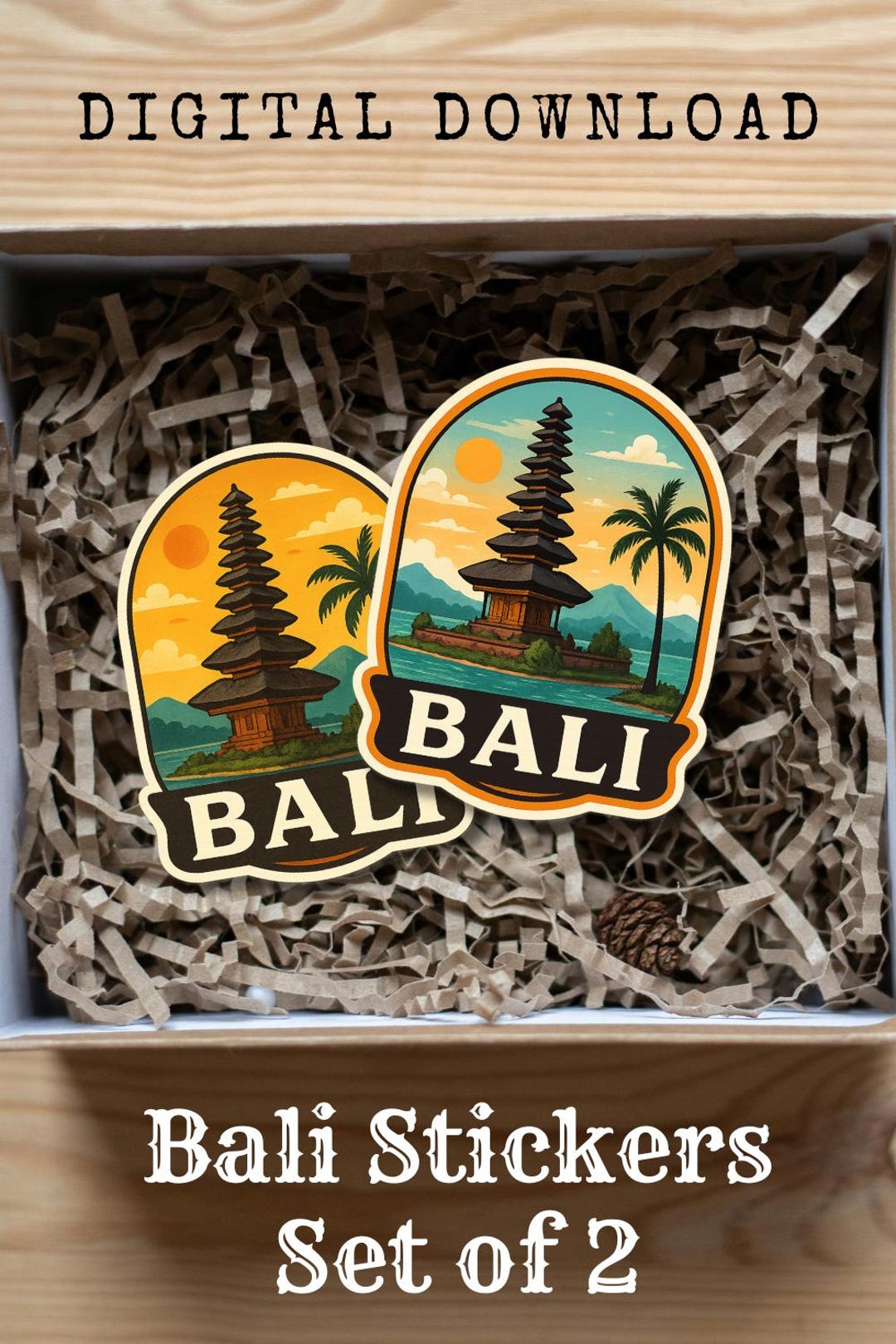 Bali Stickers Digital Download, Set of 2 Vintage Balinese Temple Pura ...