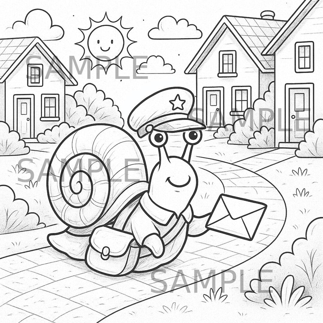 Snail Mail Carrier Coloring Page, Printable Cute Animal Working ...