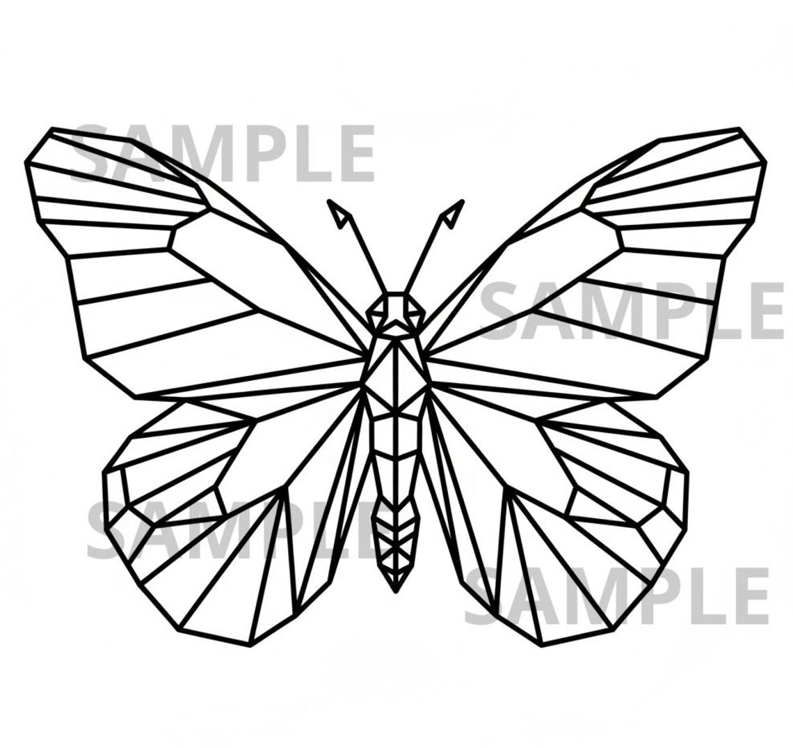 Geometric Low Poly Butterfly Coloring Page Printable, Thick Bold Line ...