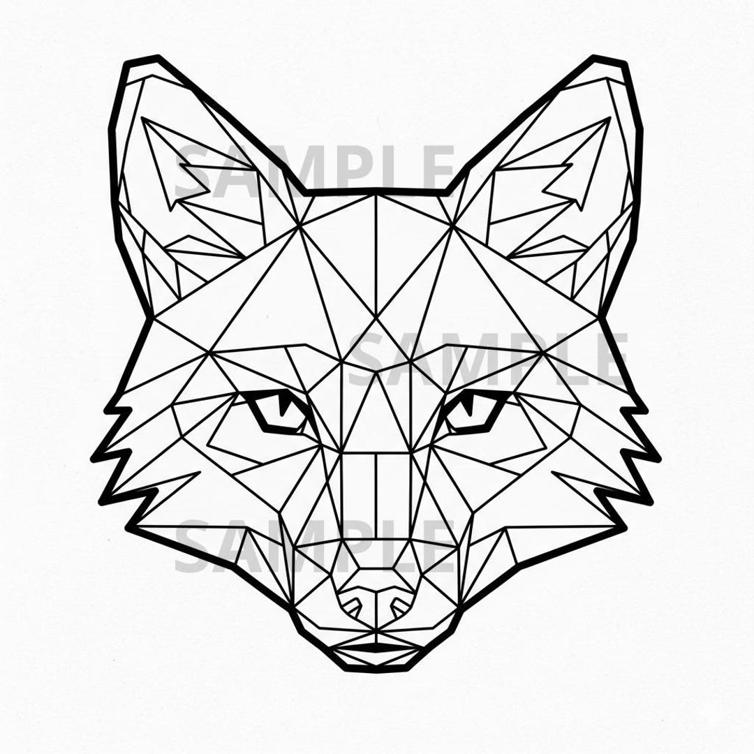 Geometric Low Poly Wolf Face Coloring Page Printable, Extra Thick Bold ...