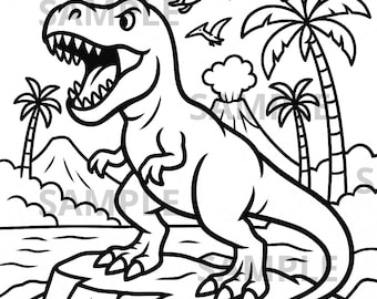 Triceratops Dinosaur Coloring Page PNG, Printable Prehistoric Dino ...