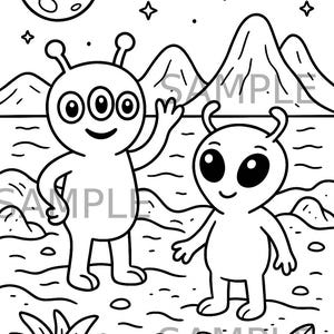 Aliens Coloring Page, Fun Sci Fi Printable PNG Sheet, Space Art ...