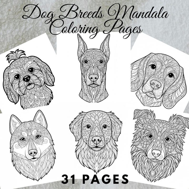 31 Dog Mandala Coloring Pages, Popular Dog Breeds Coloring Book ...