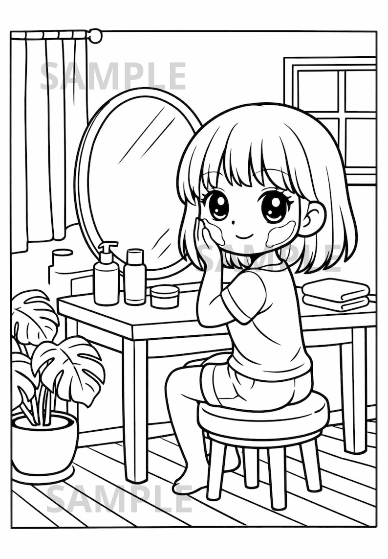 Teen Skincare Coloring Page Printable, Cute Girl Spa Day Art, Cozy ...