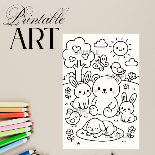 Cute Kawaii Animal Coloring Page PNG, Digital Download, Bear, Bunny ...