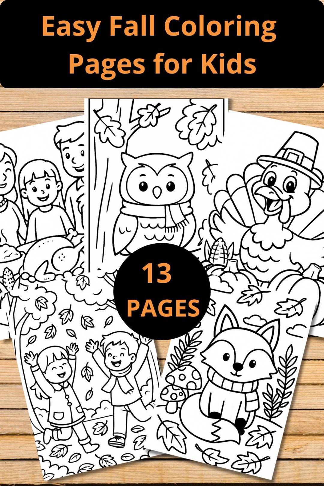Easy Fall Coloring Pages for Kids Printable A4 PDF, Bold Line Autumn ...