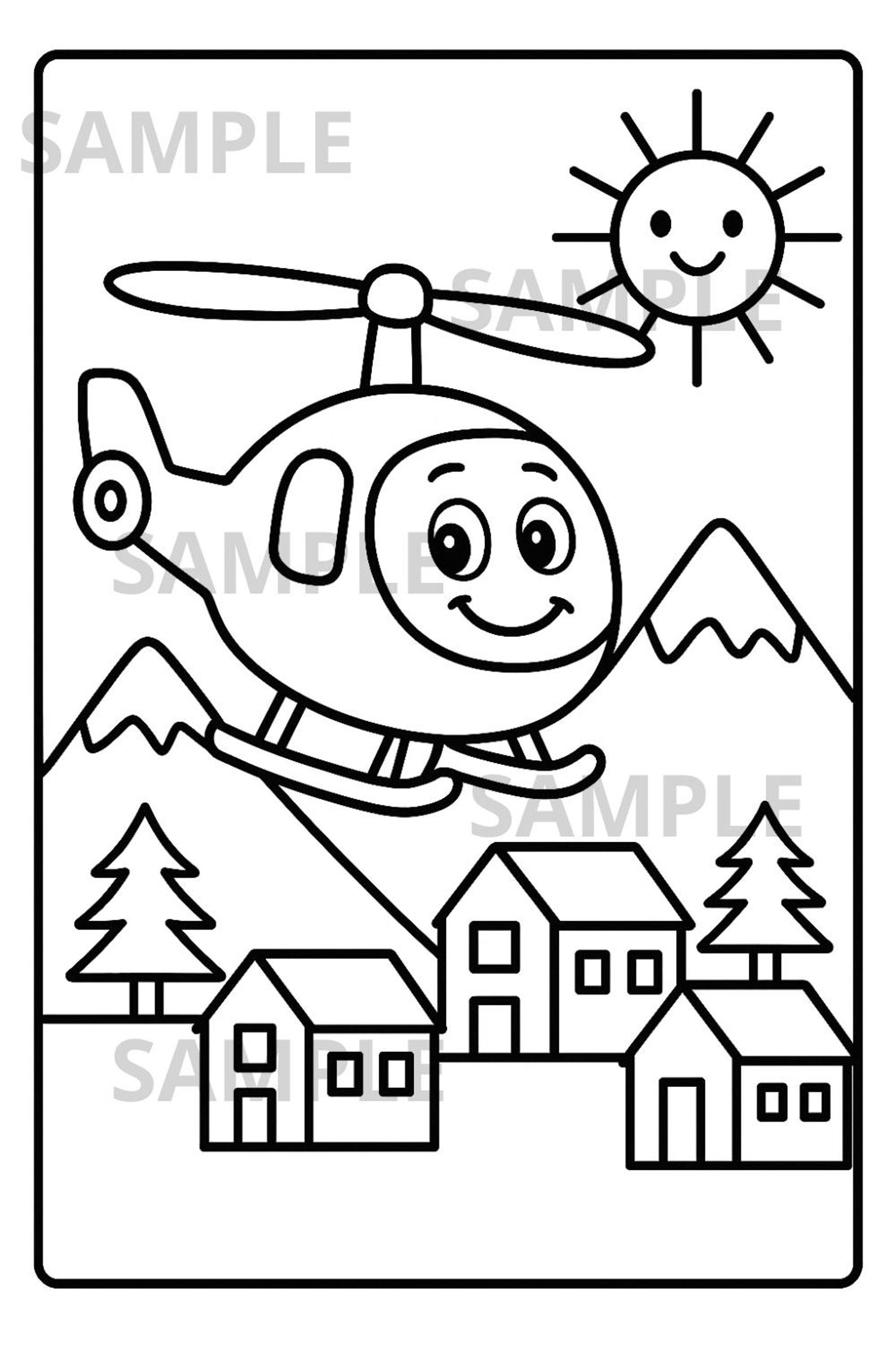 Helicopter Coloring Page for Kids, Cute Cartoon Helicopter Printable ...