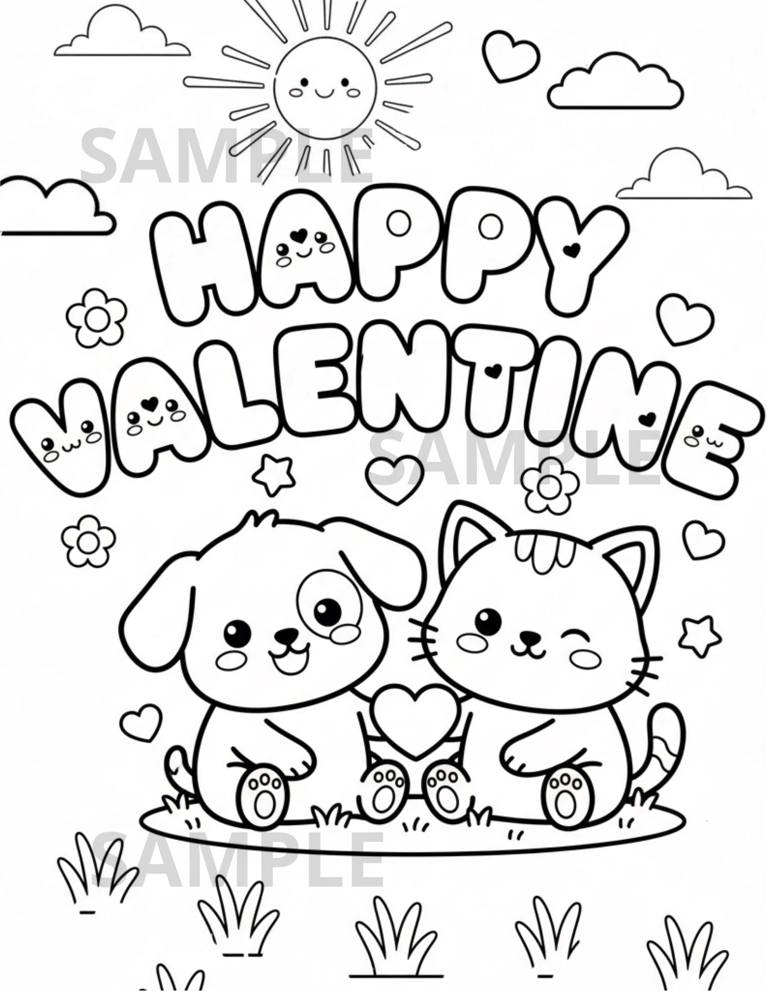 Happy Valentine Coloring Page, Valentine Day Coloring, Cute Valentine ...