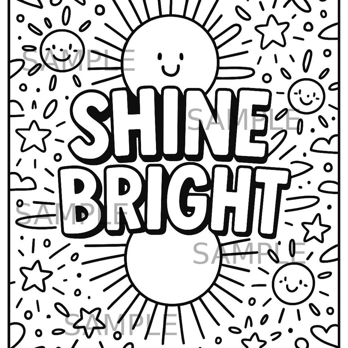 Shine Bright Coloring Page, Positive Affirmation Printable, Sun and ...